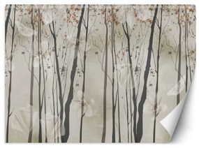 Fototapeta, Stromy Květiny a motýli - 100x70 cm
