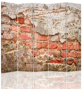 Ozdobný paraván, Cihlová zeď - 180x170 cm, pětidílný, klasický paraván