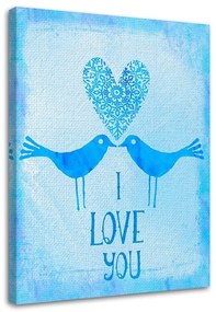 Gario Obraz na plátně Dva ptáci na modrém pozadí s nápisem I Love You - Andrea Haase Rozměry: 40 x 60 cm