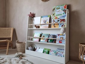 Dětský Montessori regál se 3 prostornými policemi BOOKWORM bílý