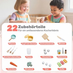 Costway Dětská kuchyňka včetně 22 doplňků rohová kuchyňka na hraní se světelnou