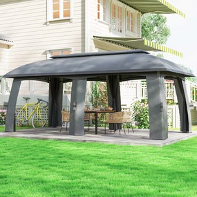 Zahradní altán Outsunny 3 x 6 m s dvojitou střechou a bočními stěnami, síť proti hmyzu pro 15 osob, pozinkovaný kov, tmavě šedý |