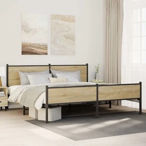 Kovový rám postele bez matrace dub sonoma 193 x 203 cm 3301403