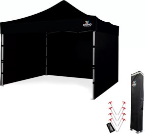 BRIMO Prémiový Párty stan 3x3m Hliník | Nejvyšší odolnost - s 3 stěnami - Černá P. Alu