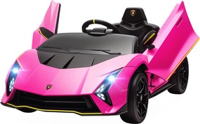 AIYAPLAY elektrické dětské auto 3-6 let, 12V Lamborghini Autentica s 2 motory, dveře křídlové, zavěšení, růžové