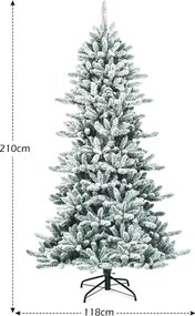 Costway 210 cm Umělý vánoční strom se zasněženou tužkou s šiškami zelená +