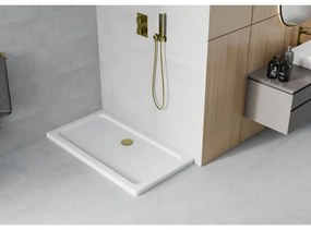 Mexen SLIM - Obdélníková sprchová vanička 120x70x5cm + zlatý sifon, bílá, 40107012G