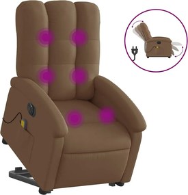 Elektrické zvedací masážní polohovací křeslo hnědé textil 3204132