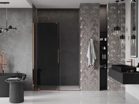 Mexen Velar, posuvné sprchové dveře do otvoru 150 cm, 8mm šedé sklo, růžové zlato, 871-150-000-41-60