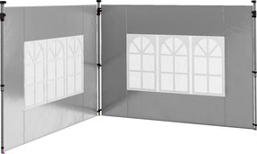 Set 2 bočních stěn Outsunny pro altán 3 x 3 m nebo 3 x 4 m, panel pro pavilon, s oknem, v oxfordské tkanině, 295 x 195 cm, světle šedá | Aosom