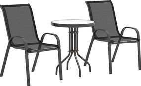 Outsunny zahradní lounge set 3 kusy, 2 skládací křesla a konferenční stolek s tvrzeným sklem, textilénová látka, pro terasu, balkon, černá | Aosom