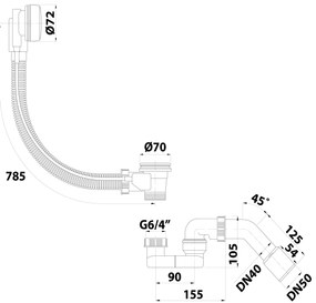 Bruckner, Vanová souprava, L-785mm, DN 40/50, ABS/chrom, 164.170.0
