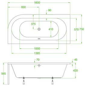 BPS-koupelny Akrylátová asymetrická vana k vestavbě HYD-EBI160L-VEST 160x75 cm LEVÁ, bílá