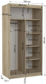 Šatní skříň s posuvnými dveřmi Riva - 100 cm Barva: dub Sonoma/Bílá