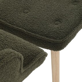 Relaxační křeslo ušák ROMEO II + taburet — masiv, látka bouclé, přírodní / zelená