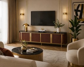TV stolek Stilig 200 cm černý mramor/kaštan