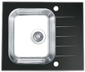 Alveus Altone - Dřez 600x500 mm, s ovládáním odtoku, černé sklo/nerez 1114557