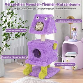 Costway Škrabadlo Malé 111 cm Kočičí strom s motivem Monster se 2 jeskyněmi