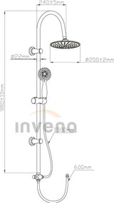 Invena Egina, sprchový sloup se 4-funkční ruční a hlavovou sprchou, chromová, INV-AU-13-001-C