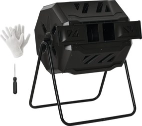 Outsunny 160L Dvoukamerový zahradní rotační kompostér s ventilačními otvory a ocelovými nohami 71x65x96 cm Černý | Aosom