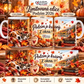Podzimní keramický hrnek 300 ml – Podzim je krásný. Z okna. – Srdcem darované