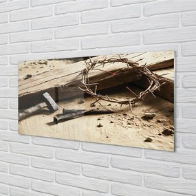 Obraz na skle Kříže pro trny kladivo 140x70 cm