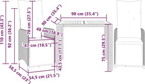 3dílný zahradní bistro set s poduškami černý polyratan 3277127