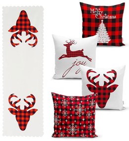 Sada 4 vánočních povlaků na polštář a běhounu na stůl Minimalist Cushion Covers Christmas Tartan