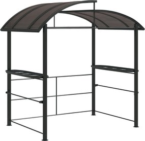 Grilovací altán Outsunny s plamenuvzdornou střechou, BBQ altán se 2 police, grilová terasa s UV ochranou, pergola do zahrady, na balkon, ocel PC tmavě