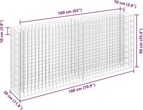 Gabionový vyvýšený záhon pozinkovaná ocel 180 x 30 x 90 cm 145635