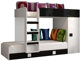 Dětská kombinovaná postel 90 cm Toreno 2 (bílá + bílý lesk + černý lesk). 1083314