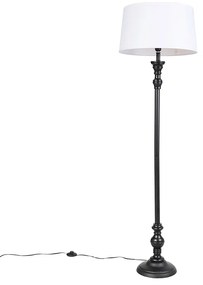 Stojací lampa černá s lněným stínítkem bílým 45cm - Classico