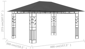 vidaXL Marketos Altán s moskytiérou 4 x 3 x 2,73 m antracitový 180 g/m²