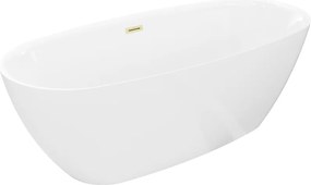 Mexen Luvo Slim, volně stojící vana 170 × 75 cm, bílá lesklá, zlatý matný přepad, 52801707500-55