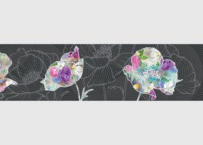 Samolepící bordura na zeď Barevné Květy na Šedém Podkladu | 5 m x 13.8 cm | DWB8246