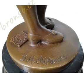 Socha studentky s aktovkou – bronz na mramorovém podstavci – Art Deco figurka – elegantní dekorace