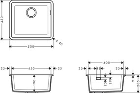 Hansgrohe S51, dřez pod desku 450, černý grafit, HAN-43431170
