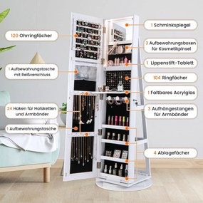Costway Otočná skříňka na šperky o 360° s tříbarevnými LED světly Volně stojící