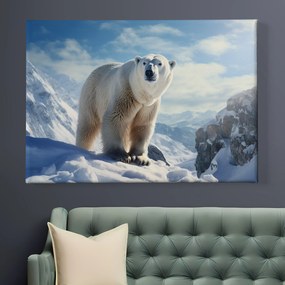 Obraz na plátně - Lední medvěd se rozhlíží ve sněžných horách FeelHappy.cz Velikost obrazu: 90 x 60 cm