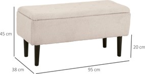 HOMCOM úložná lavice do ložnice s kapacitou 47 l, odklápěcí víko a dřevěné nohy, nosnost 120 kg, 95x38x45 cm, béžová