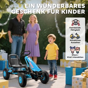 AIYAPLAY Pedálový gokart pro děti, výškově nastavitelné sedadlo, EVA kola, brzda, spojka, 3-8 let, modrá