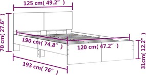 vidaXL Rám postele s čelem 120 x 190 cm [3207514] Barva: šedá sonoma