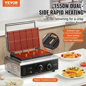 10PCS Komerční vaflovač Obdélníkový vaflovač 1550 W