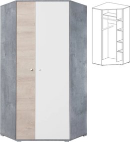 Šatní rohová skříň SI 2 L/P | police a šatní tyče | 90x90 cm | UNI provedení | beton/bílá/dub