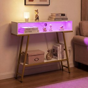 Costway Konzolový stolek s LED osvětlením a nabíjecí stanicí 3 do předsíně úzký