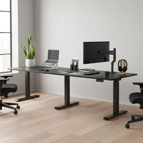 Výškově nastavitelný stůl OfficeTech Long, 260 x 80 cm, černá podnož, černá