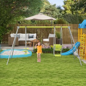 Outsunny 3-v-1 Dětské houpačky s 1 standardní sedačkou a 3 houpačkami, kovový rám, maximální zatížení 225 kg, venkovní herní plocha, zelená | Aosom