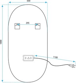 Tutumi Oválné zrcadlo 50x100 cm s vyhříváním a regulovatelným LED osvětlením