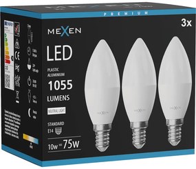 Mexen Nova 3x LED žárovka E14, C37, 10W, Neutrální - 4000K, 1055 lm - L102-E14-1040-01x03