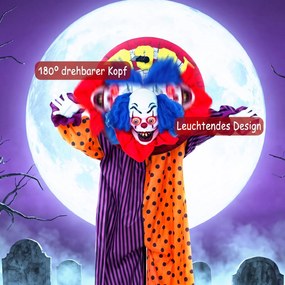 HOMCOM 167 cm životní velikost animovaná halloween klaun dekorace s aktivací zvukem a dotykem